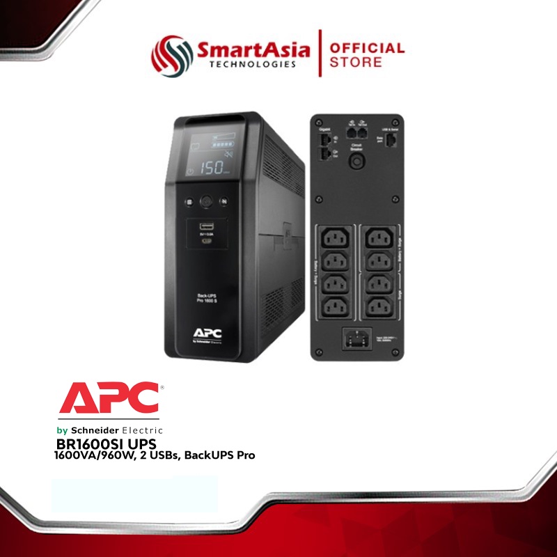 APC UPS BR1600SI (1600VA/960W, 2 USBs, BackUPS Pro, Surge/AVR, 8 Outlets, Sinewave, LCD, Gaming ...