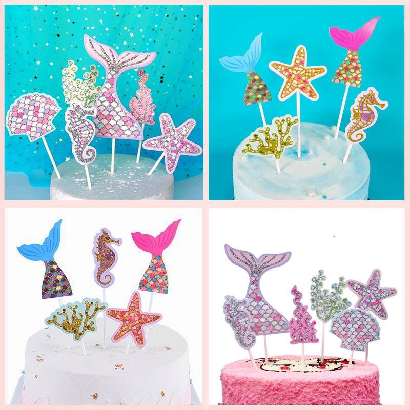 Shiny Mermaid Fish Tail Ocean Theme Cake Topper For Happy Birthday ...