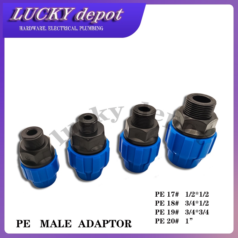 PE COMPRESSION PIPE FITTINGS MALE ADAPTOR ( 1/2x1/2 , 3/4x1/2 , 3/4x3/4 , 1 ) PER PIECE | Shopee ...