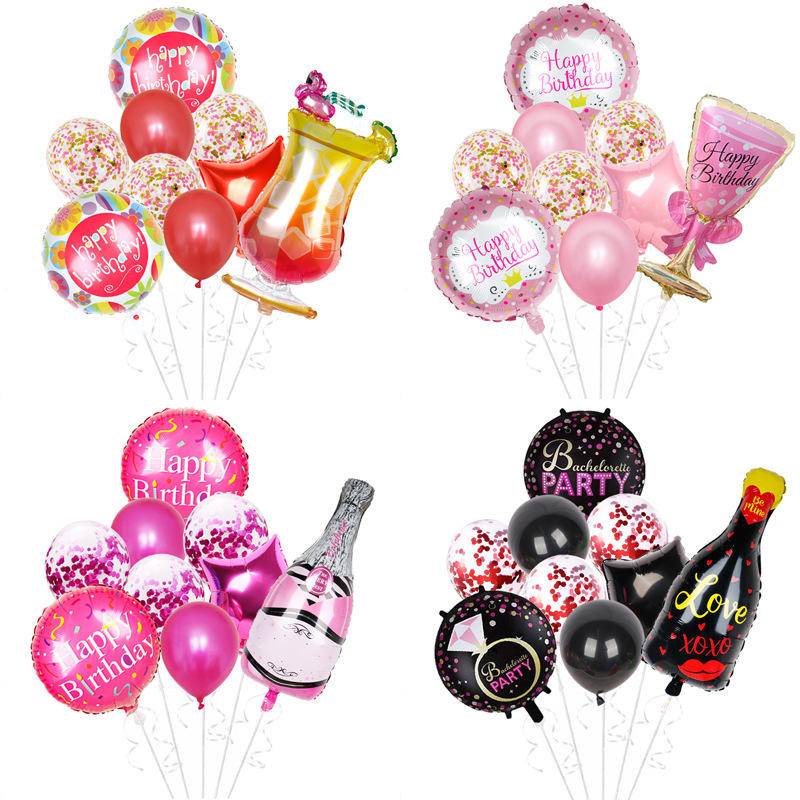 Large Champagne Whiskey Bottle Wine Glass Balloon Set Birthday Party ...
