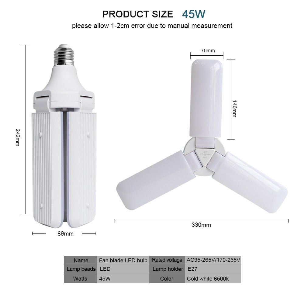 ODSCN LED Foldable Fan Blade Angle Adjustable Light Bulb 45w | Shopee ...