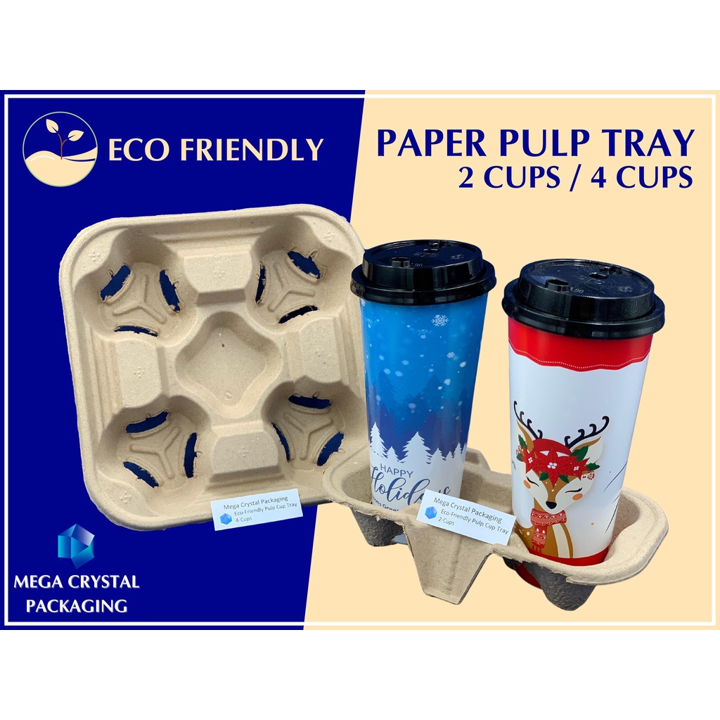 [ 25 Pcs. Per Order ] Paper Pulp Tray / Coffee Tray / 2 cup or 4 cups ...