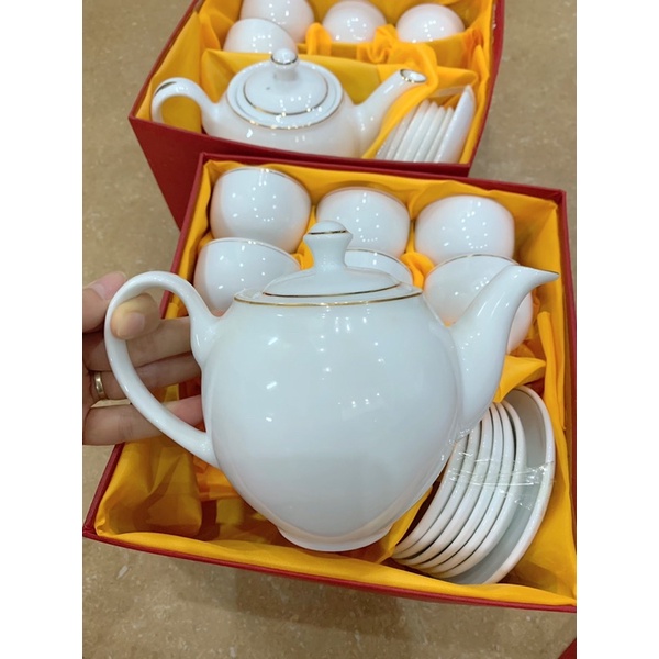 Bat Trang gold-rimmed tea set, BEAUTIFUL GIFT BOX, accept logo printing ...