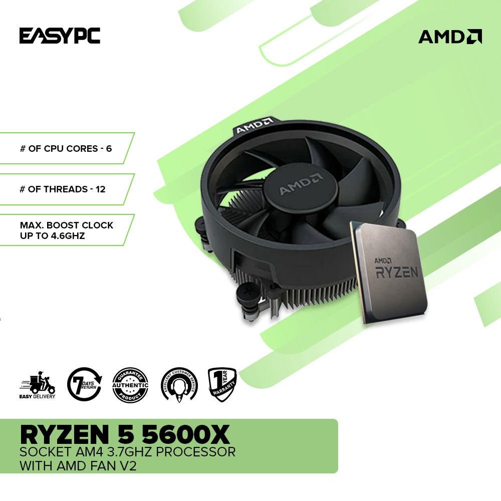 EasyPC | AMD Ryzen 5 5600X Socket AM4 3.7GHz Processor with AMD OEM FAN ...