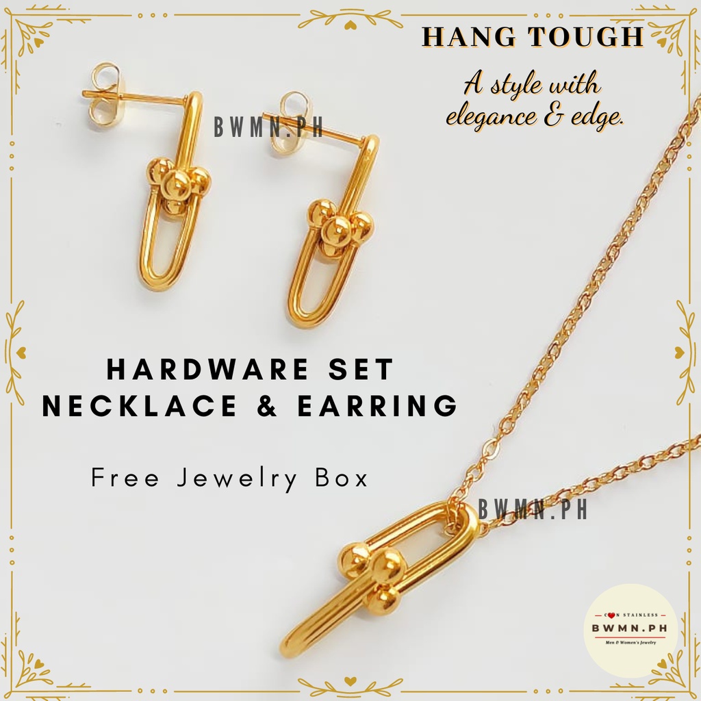 Bwmn.ph Hardware Stainless 2in1 Necklace & Earring Set FREE BOX Non ...