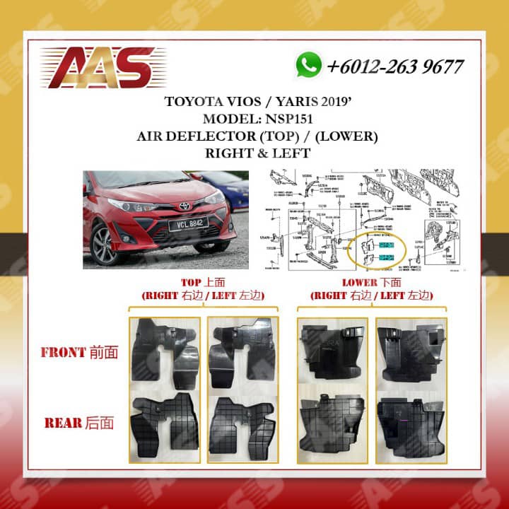 TOYOTA VIOS / YARIS 2019' NSP151 AIR DEFLECTOR (TOP) (LOWER) RIGHT ...