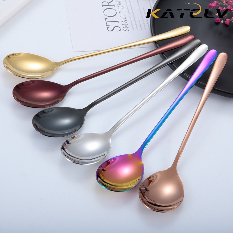 KATELV Colorful Spoons 304 Stainless Steel Spoon Korean Cutlery Long ...