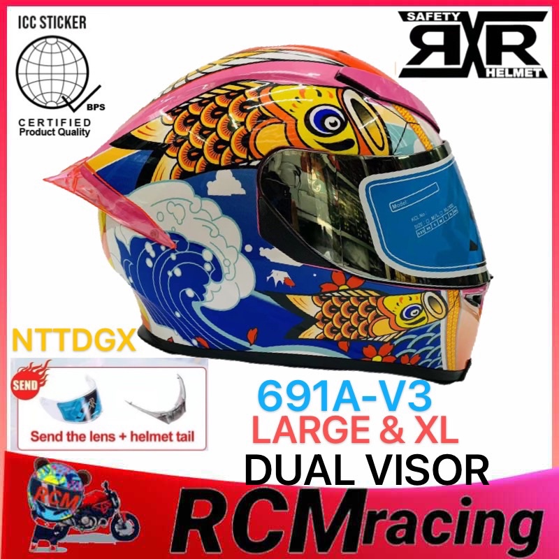 RXR 691A-V3 DUAL VISOR FREE LENS AND HELMET TAIL SIZES L(59-60cm) &XL ...
