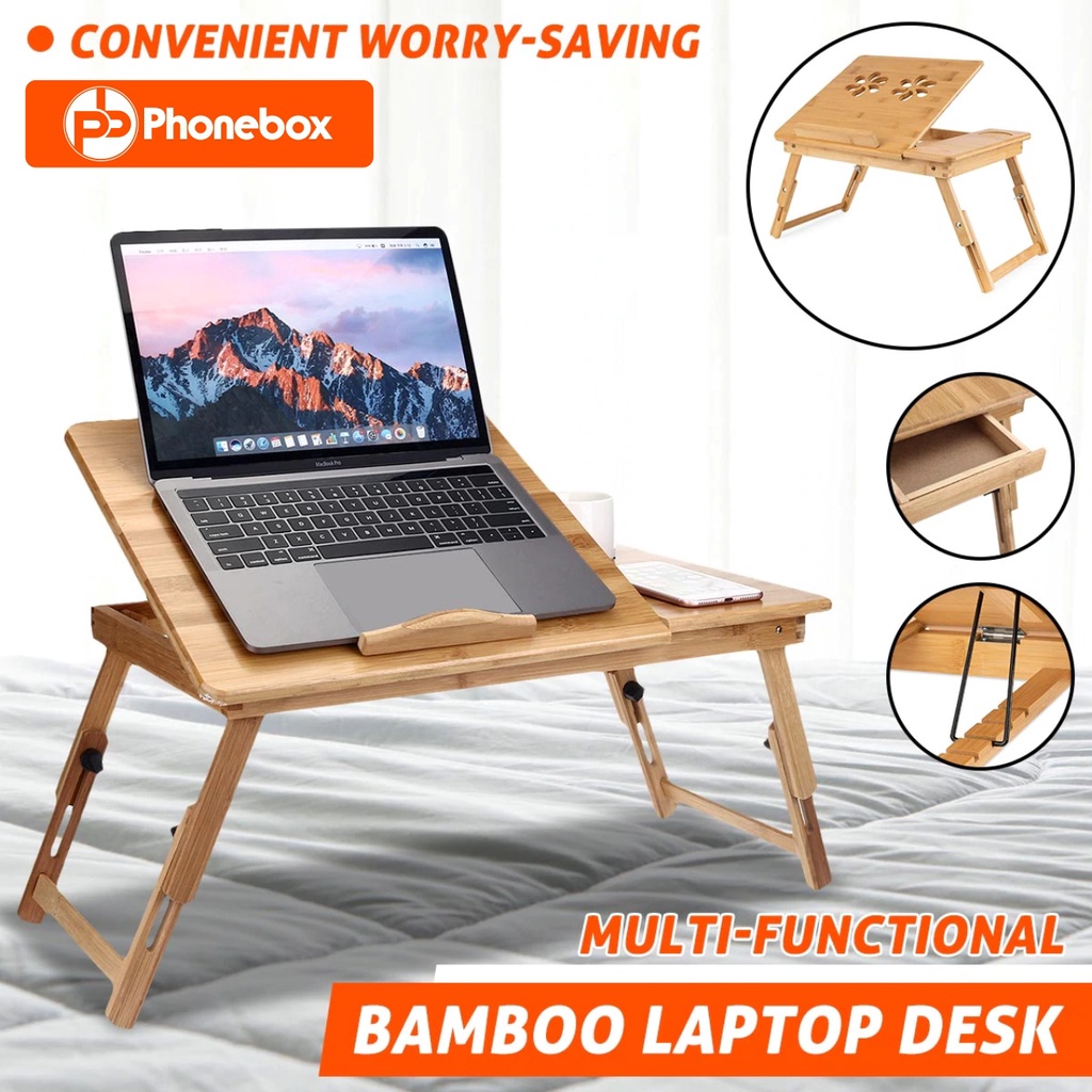 Bamboo Wood Portable Folding Bed Laptop Table Stand computer (TWO HOLES ...