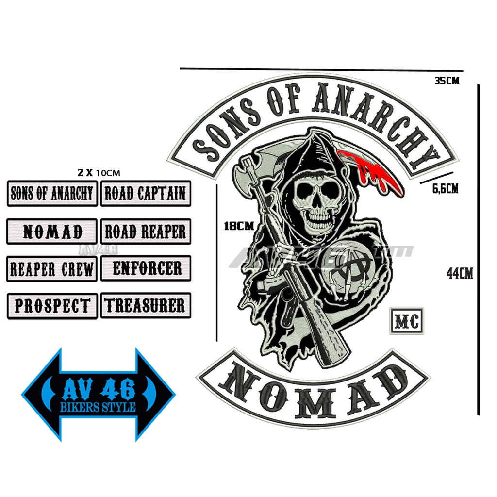 Av46 Sons Of Anarchy SOA NOMAD Embroidery patch Vest Emblem Big Back logo | Shopee Philippines
