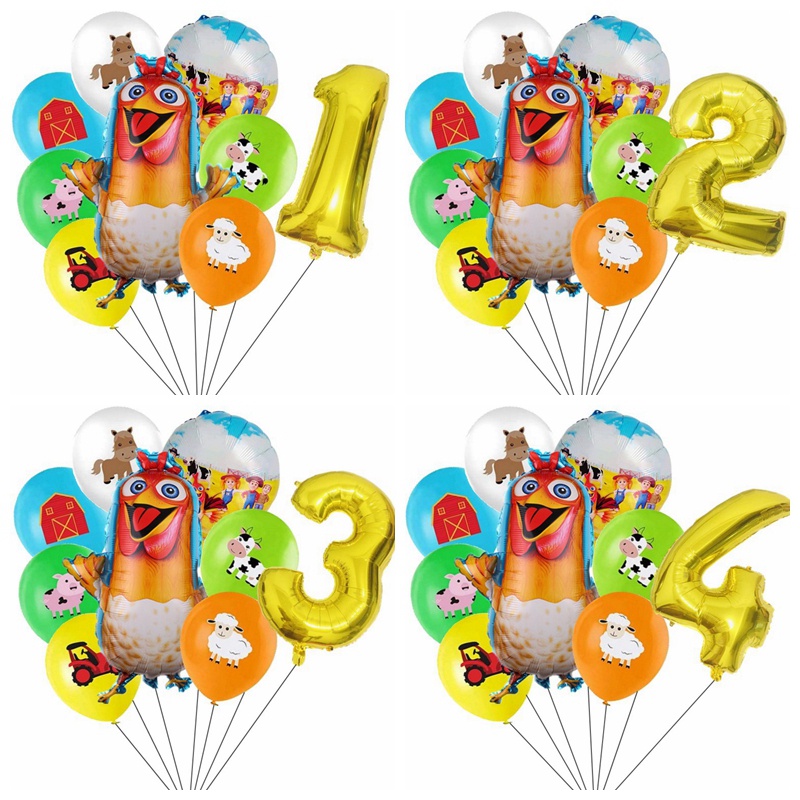 9pcs/set La Granja Zenon Number Balloons Chicken Farm Animals Cow Pig ...