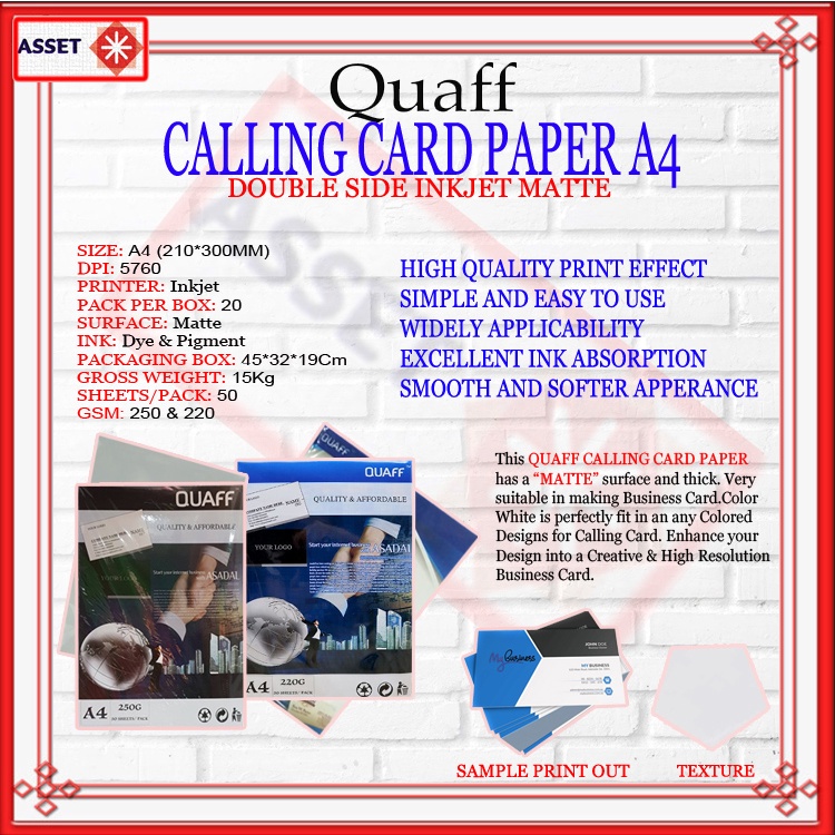 QUAFF CALLING CARD PAPER 220GSM/250GSM A4 | Shopee Philippines