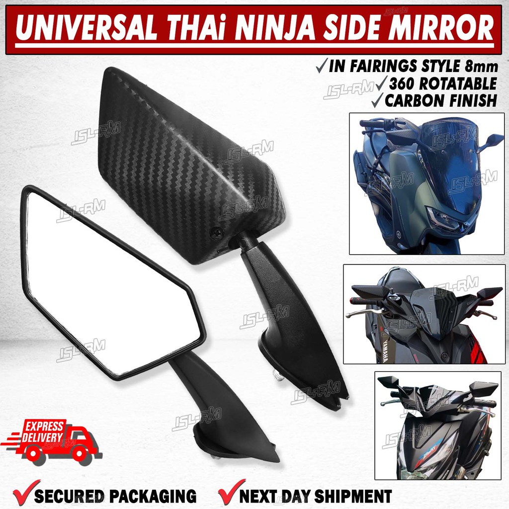 Universal Side mirror for motorcycle Ninja Style Carbon Skin 8mm Thread ...