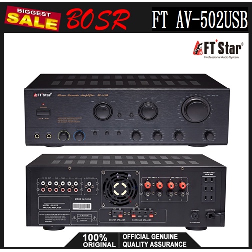 FT-Star AV-502USB Amplifier 2 x 500W with USB/BLUETOOTH Slot (Black ...