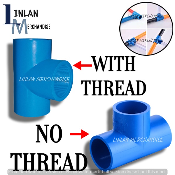 1 PC PVC Blue Water Pipeline Fittings Tee Connector (NO THREAD & WITH ...