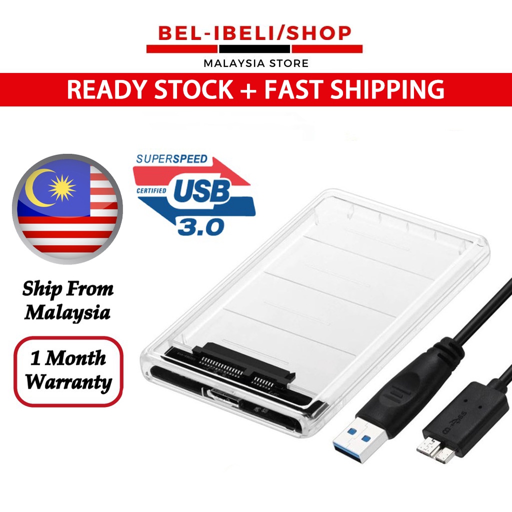 2.5” USB 3.0 Transparent SATA Hard Drive External Enclosure Case HDD ...