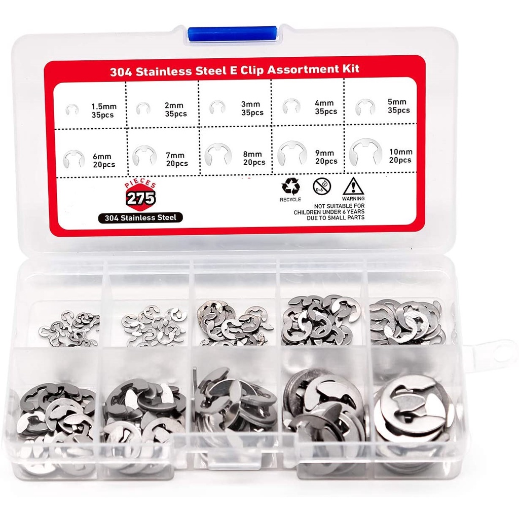 304 Stainless Steel E Clip Assortment Kit E-Clip External Retaining ...