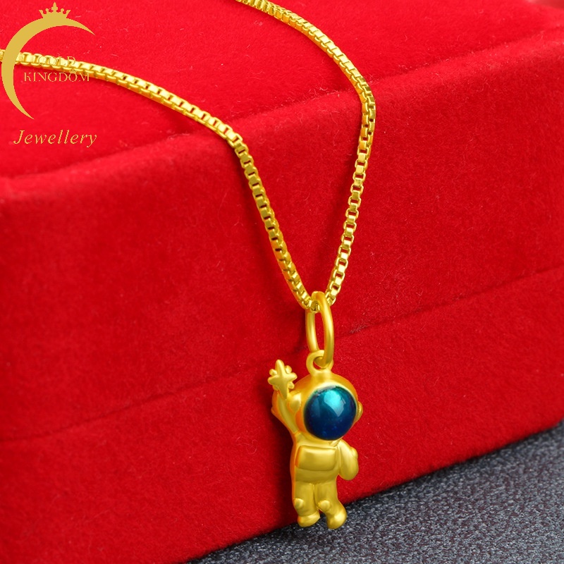 Spaceman Astronaut Alluvial Gold Pendant Zircon 3D Hard Pure Gold ...
