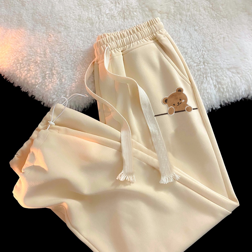 Autumn Cute Bear Print Drawstring Casual Pants Women's New Trousers ...