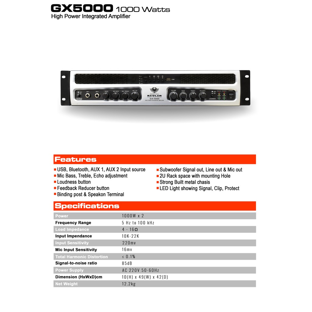 Kevler GX-5000 1000W X2 Professional Power Amplifier GX 5000 GX5000 ...