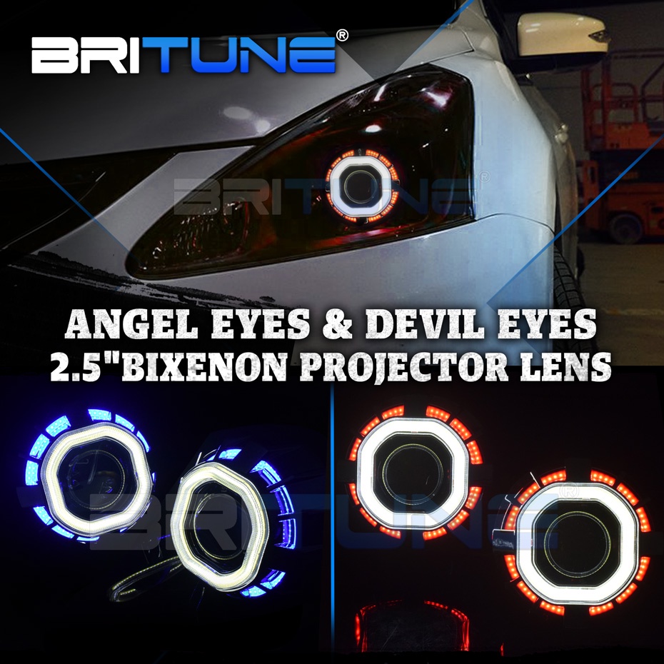 Britune Car Lenses 2.5 inch Bi-xenon Projector Square LED Angel Eyes ...