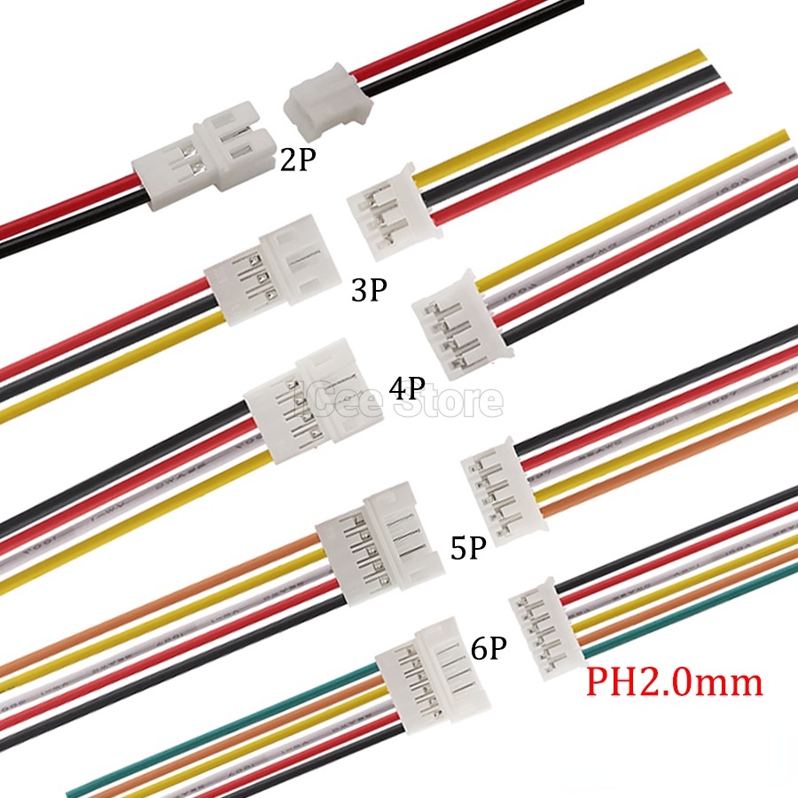 10Pcs PH2.0 Wire Connector PH 2.0 Pitch 2.0mm JST 2P/3P/4P/5P/6P 20CM 26AWG Micro Male Plug ...