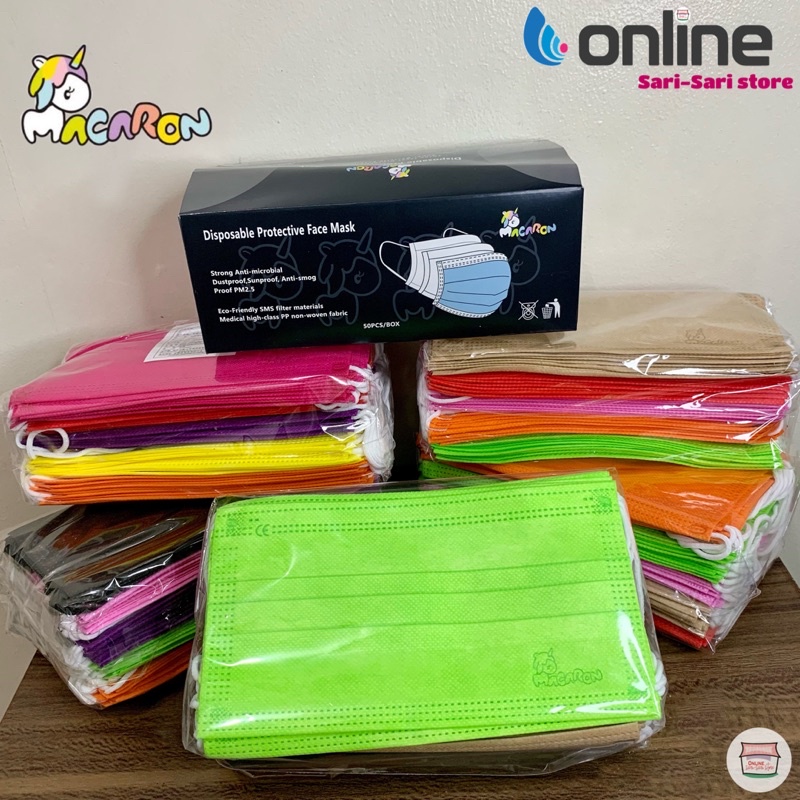 50 PCS Macaron Assorted Disposable Face Mask (5 Colors/50Pcs/Box ...