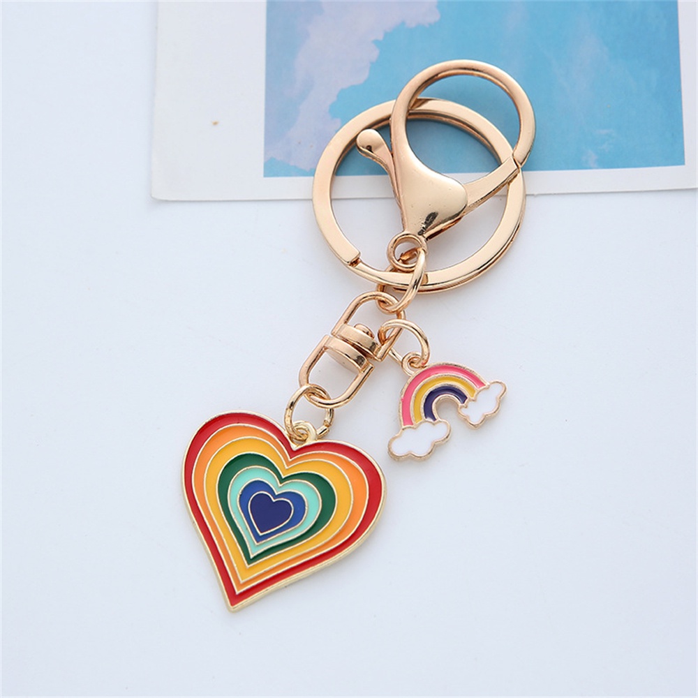 Fashion Rainbow Love Keychain Metal Heart-Shaped Keychain Pendant Girl ...