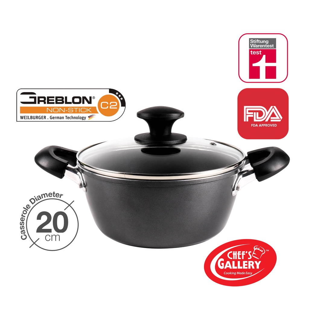 Chef's Gallery Greblon Non-Stick Coating Casserole 20cm | Bakelite ...