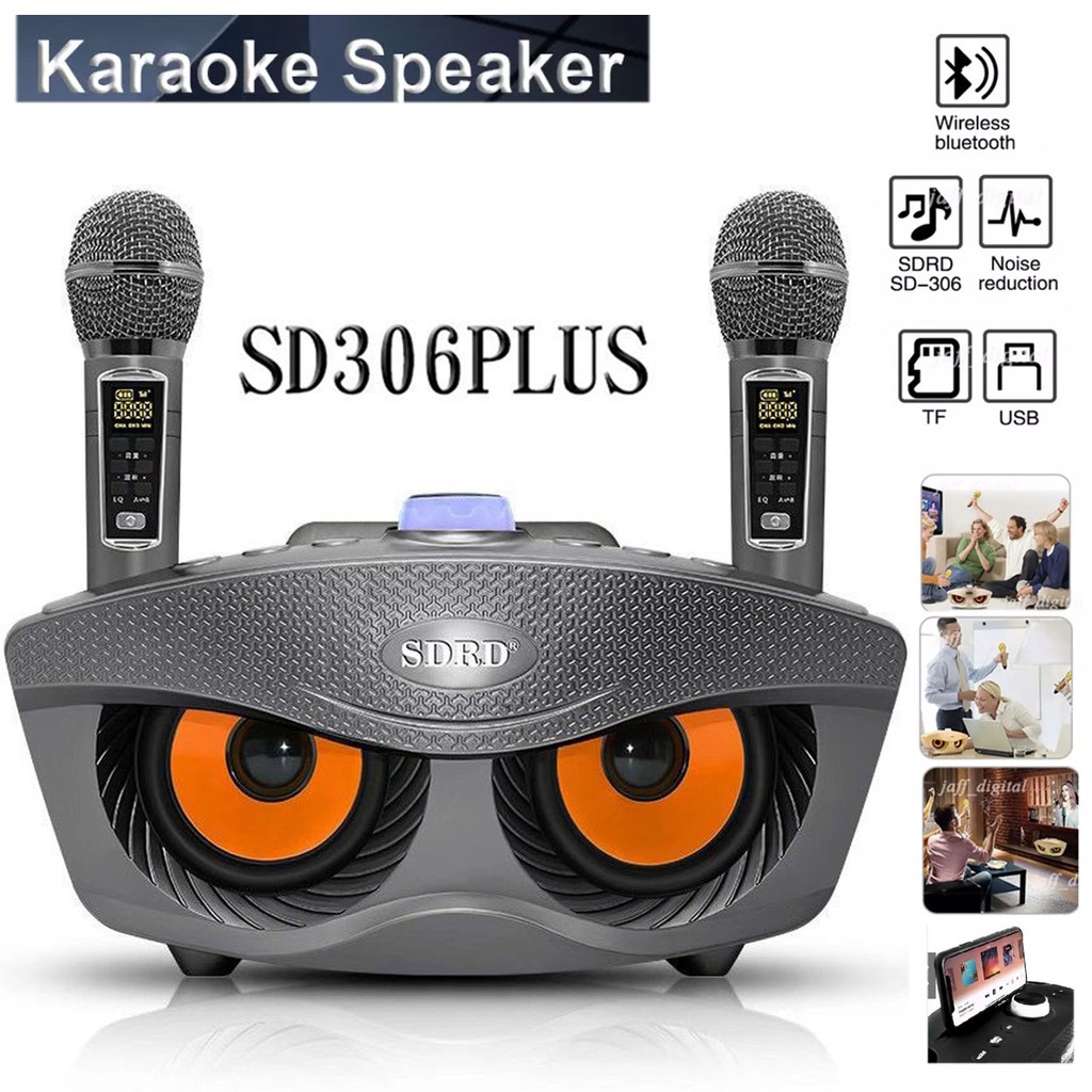 SDRD SD-306 Plus Wireless Bluetooth Dual Microphone Karaoke Portable 3D Stereo Speaker mic ...