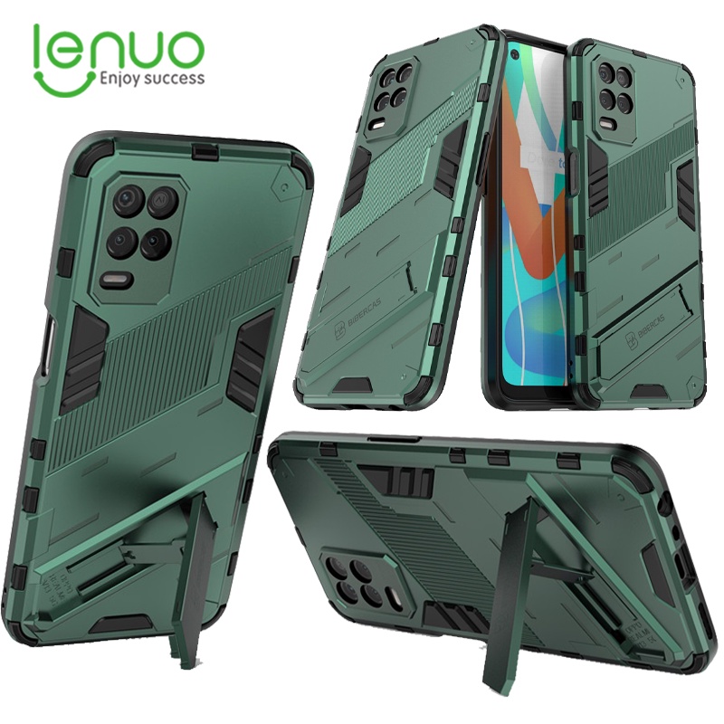 LENUO Armor Bumper Shockproof Phone Back Cover With Holder Punk Casing For Realme 8 5g 8 Pro 8 ...