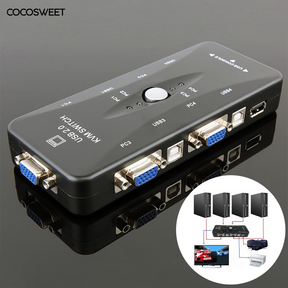 4 Ports USB 2.0 KVM Switch Mouse/Keyboard/Printer/VGA Video Monitor ...