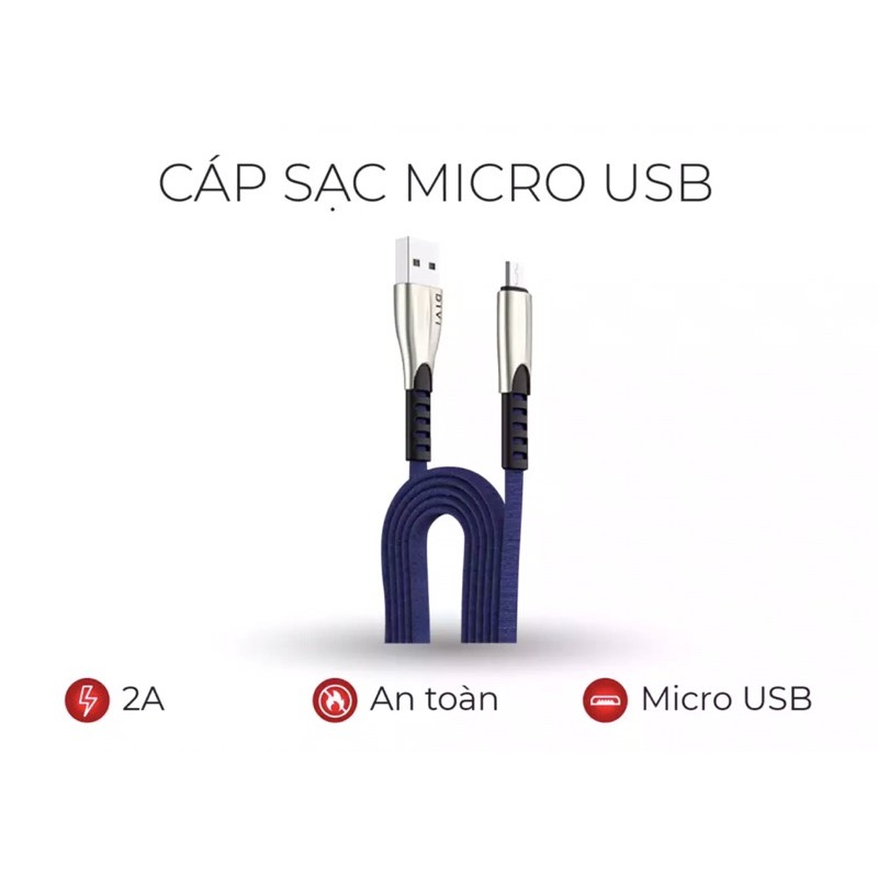 Micro Usb 2A port divi fast charging cable with 1.2 m nylon braided ...