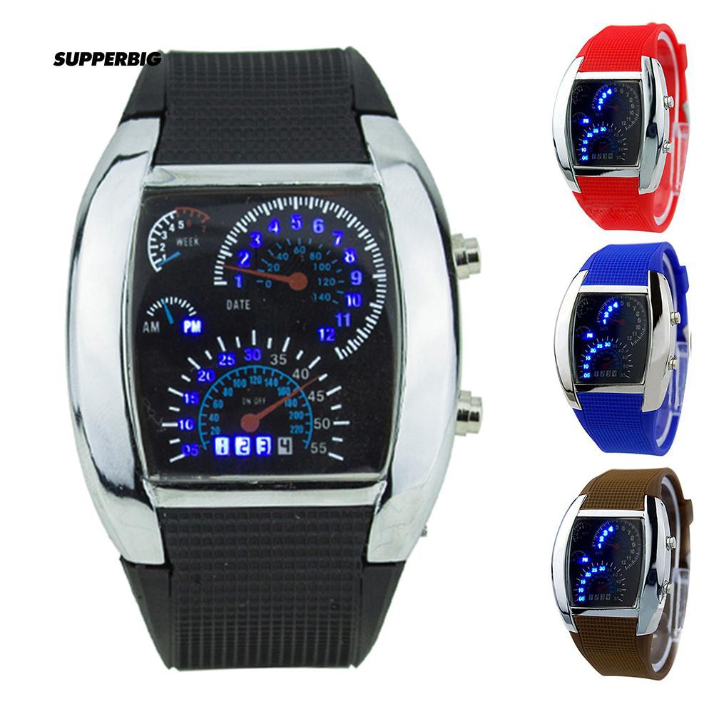 Supperbig Cool Rubber Band RPM Speedometer Car Turbo Digital LED Wrist ...