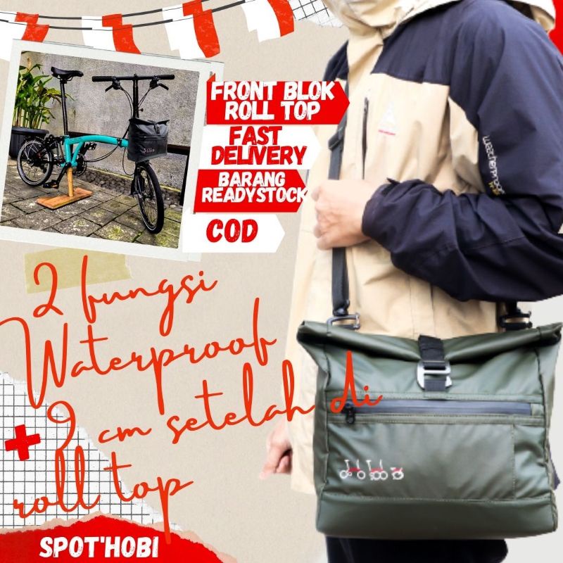 Front block bag Folding Bike rolltop bicycle bag 3 sixty army black ...
