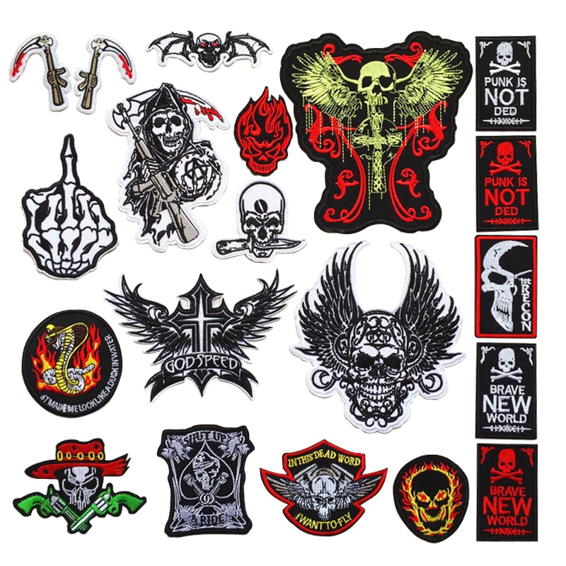 Death God Sickle Skull Vertical Middle Finger Wings Series Embroidered ...