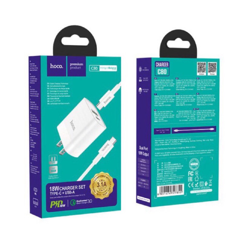 Hoco C80 18W fast charger has 2 output ports + Type C Charging Cable ...