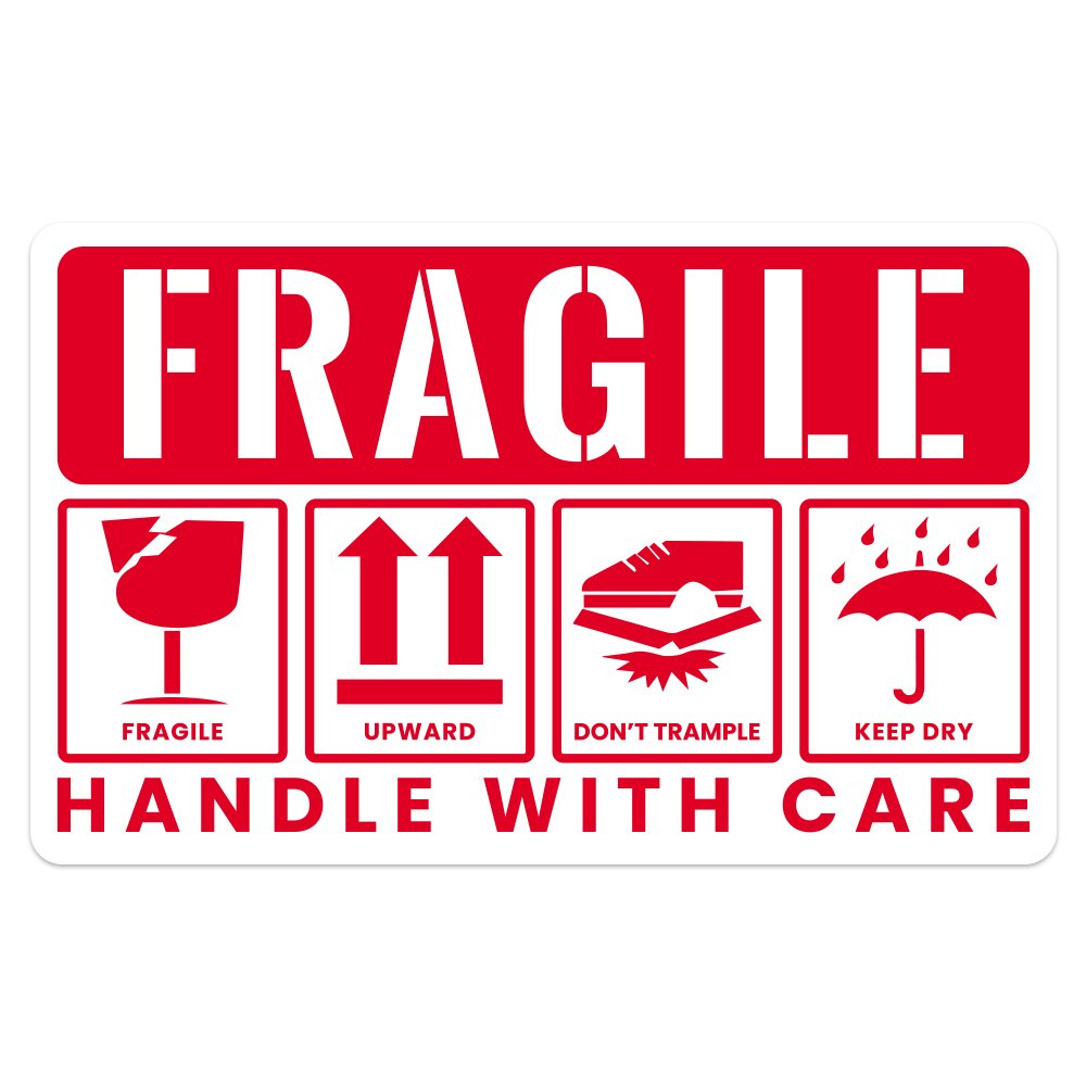 50Pcs/Pack Red Shipping Labels Mini Fragile Handle with Care Warning ...