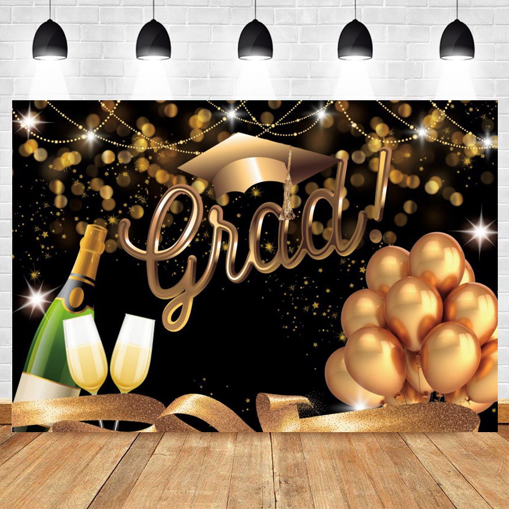 Graduation Party Backdrop Class of 2024 Black and Golden Glitter Bokeh ...