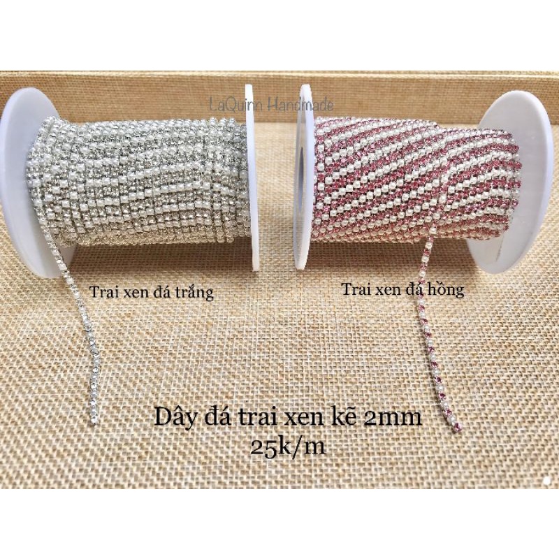 Crystal stone string alternating with pearls on metal base for handmade ...