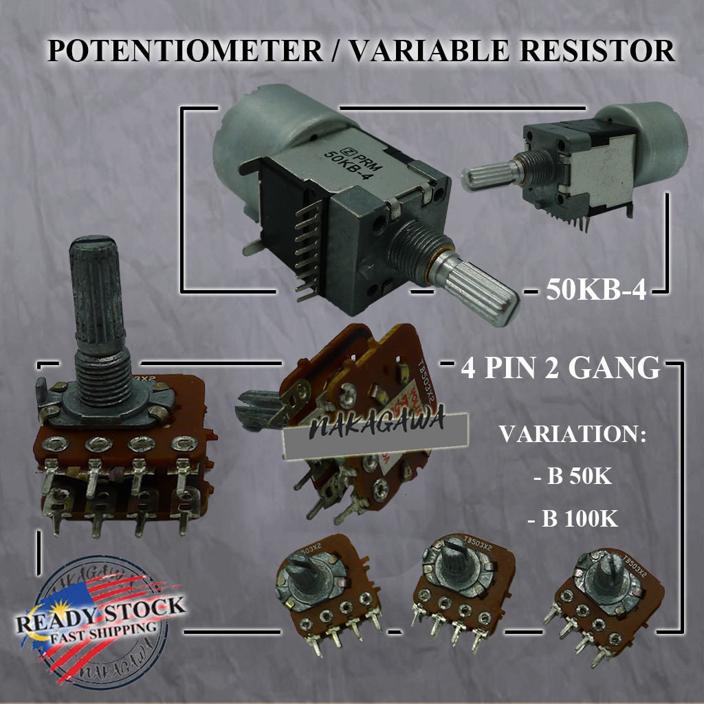 50KB-4 VARIABLE RESISTOR WITH MOTOR / 4PIN 2 GANG 20MM SHAFT VR SWITCH ...