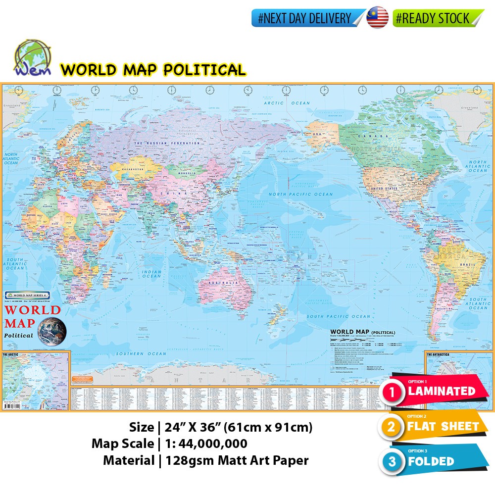 World Map Political (61cm x 91cm / 24” x 36”) Peta Dunia World Map ...