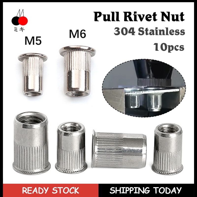 10pcs M5 M6 Rivet Nut 304 Stainless Steel Carbon Steel Flat Head Silver ...