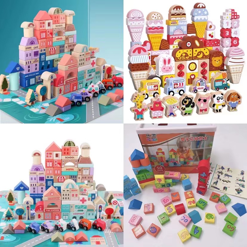 K2-shop Wooden Colored City Building Construction ice cream Educational ...