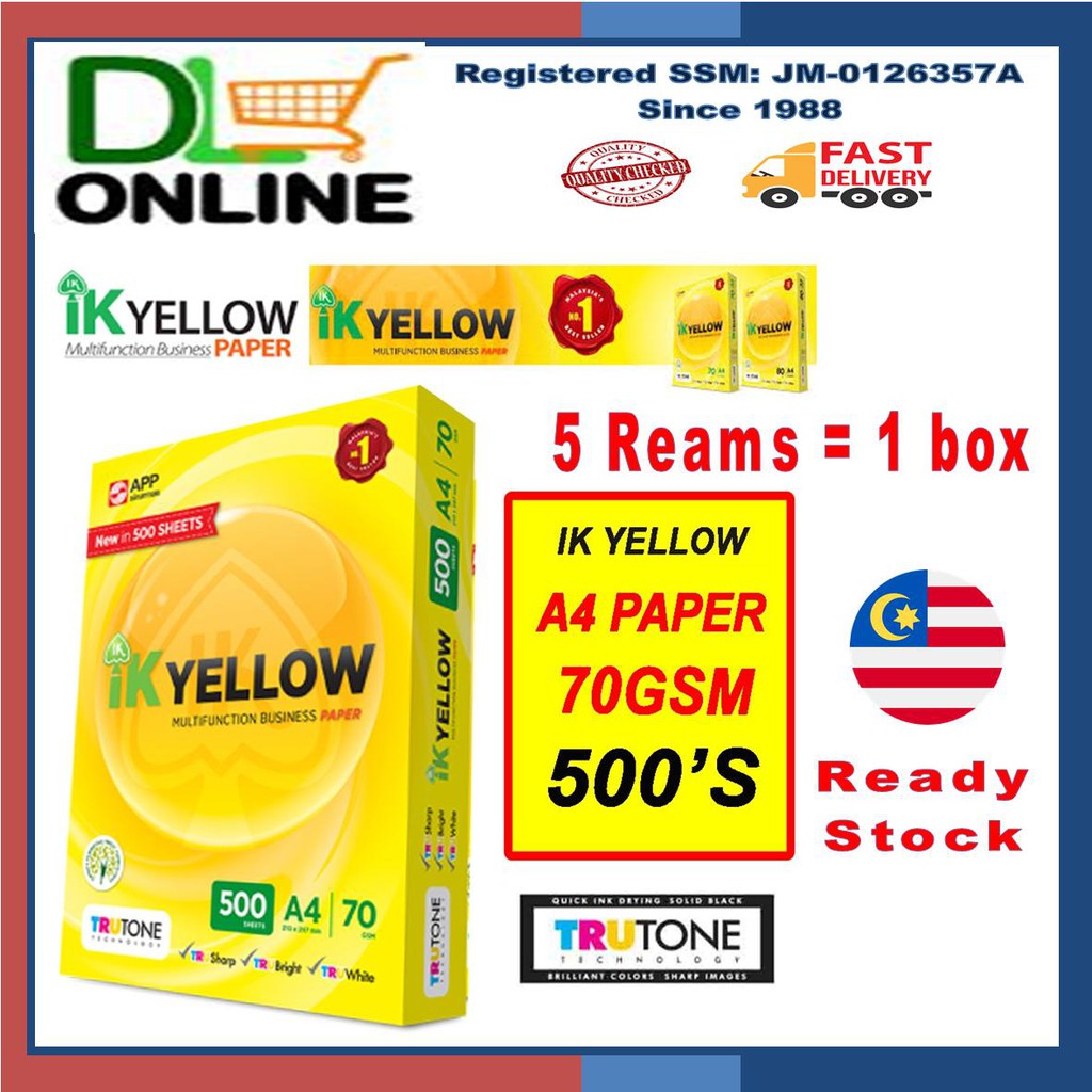 IK Yellow A4 Copier Paper 70gsm - 500 sheets (and assorted packing) | Shopee Philippines