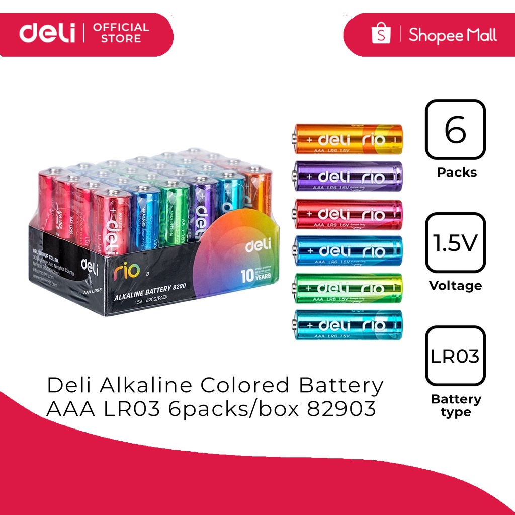 Deli 82903 Alkaline Colored Battery AAA LR03 6packs/box 1BOX [7982903 ...