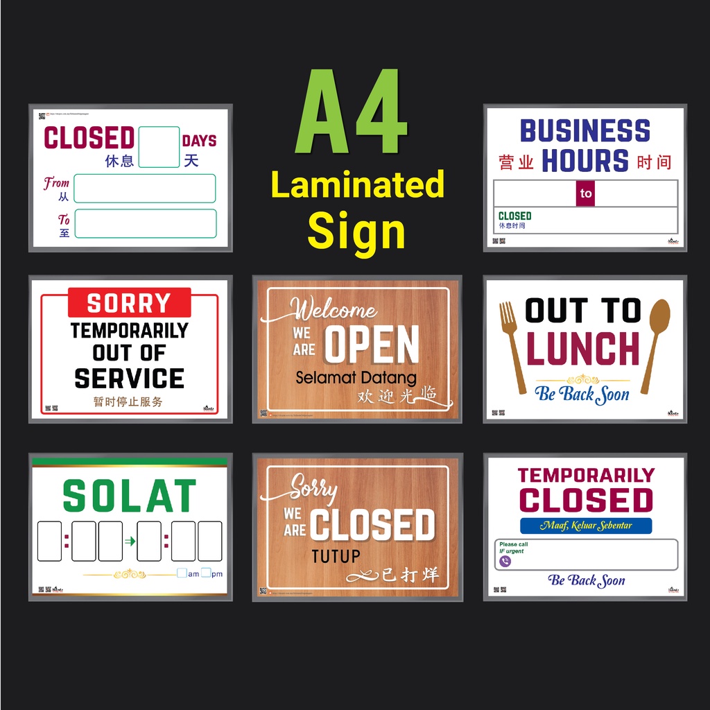 A4 laminated sign poster signage papan tanda welcome open closed school ...