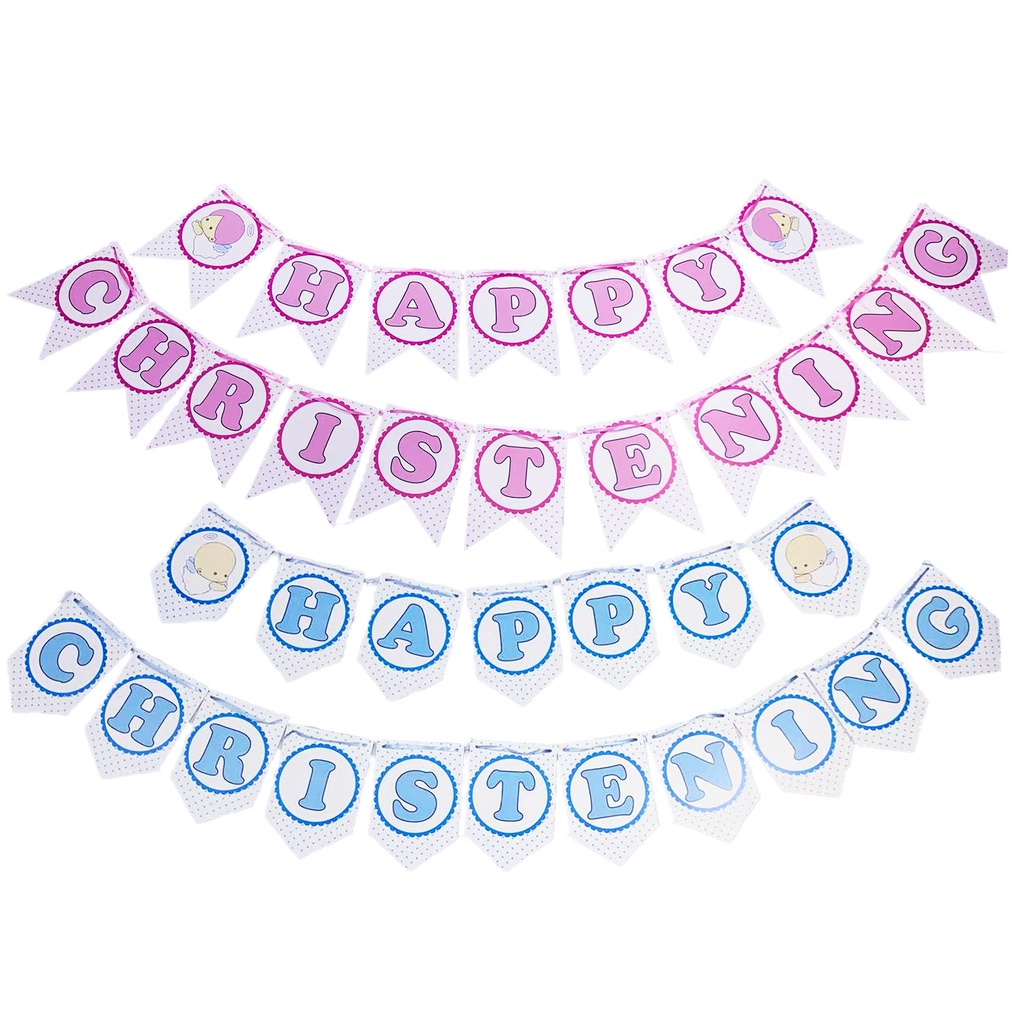 Happy Christening Banner for Baby Shower Baby Girl and Boy Baptismal ...