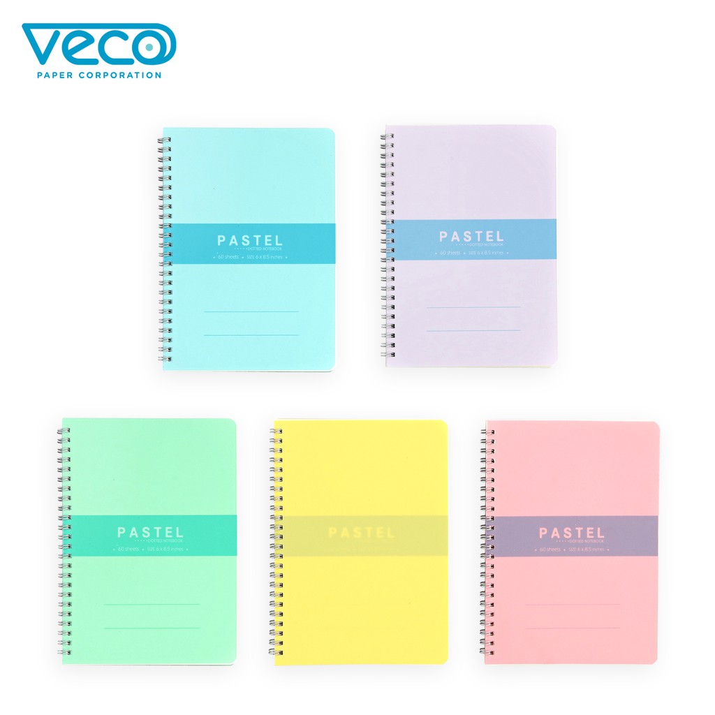 Veco Pastel Dotted Journal with translucent plastic cover 6x8.5in 60lvs ...