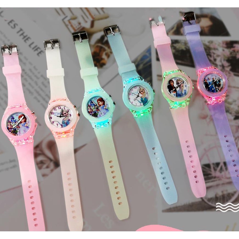 New Frozen Princess Elsa Anna Pattern Children LED Light Kids Watches ...